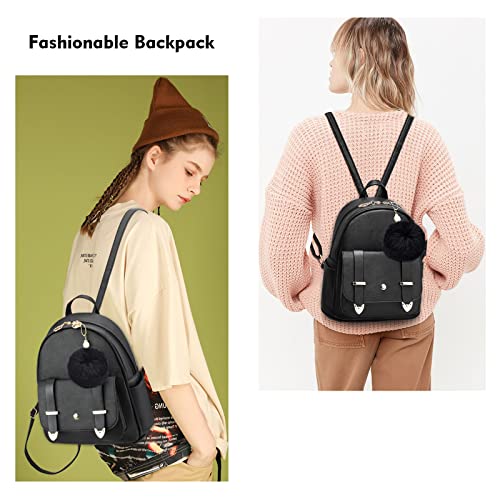 Girls Cute Mini Backpack Purse Fashion School Bags PU Leather Casual Backpack for Teens Women Black