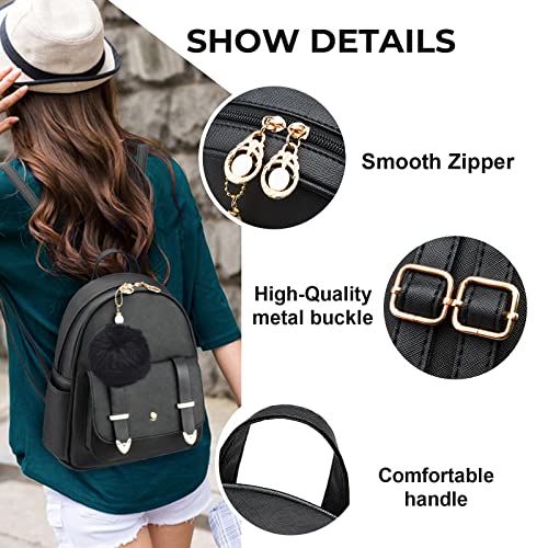 Girls Cute Mini Backpack Purse Fashion School Bags PU Leather Casual Backpack for Teens Women Black