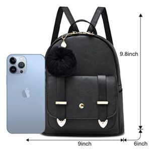 Girls Cute Mini Backpack Purse Fashion School Bags PU Leather Casual Backpack for Teens Women Black