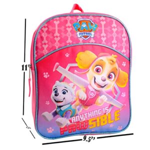 Paw Patrol Backpack for Girls ~ 2 Pc Bundle With Premium 11" Skye Paw Patrol Mini School Bag for Toddlers with Stickers and Tattoos (Paw Patrol School Supplies)