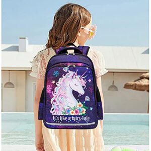 Girls Backpack for Kids Preschool Backpack with Lunch Box for Kindergarten Elementary Students (Galaxy-Purple)