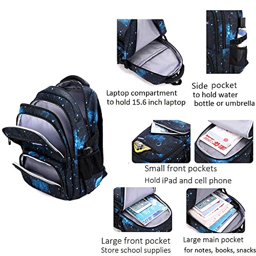 3Pcs Boys Girls Galaxy Print School Backpack Elementary Middle High Students Waterproof Bookbag with Lunch Bag Pencil Case