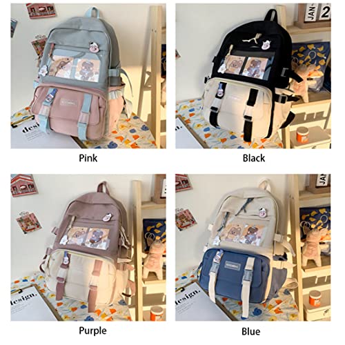 Casual School Backpack For Teen Girls Boys with Cute Pin Accessories Plush Pendant