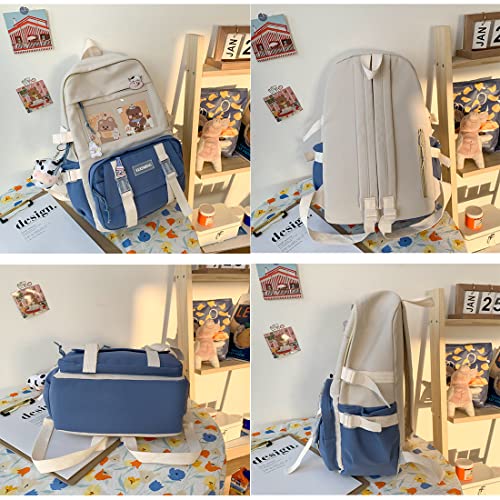 Casual School Backpack For Teen Girls Boys with Cute Pin Accessories Plush Pendant