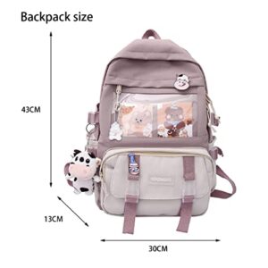 Casual School Backpack For Teen Girls Boys with Cute Pin Accessories Plush Pendant