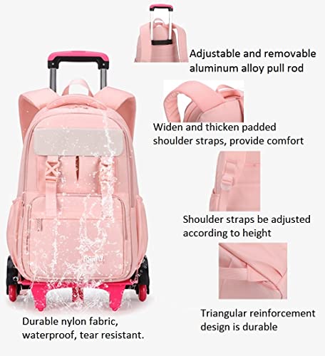 Rolling Backpack for Girls Boys with Wheels Solid Color Kids Trolley School Bag Wheeled Bookbag