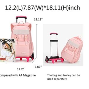 Rolling Backpack for Girls Boys with Wheels Solid Color Kids Trolley School Bag Wheeled Bookbag