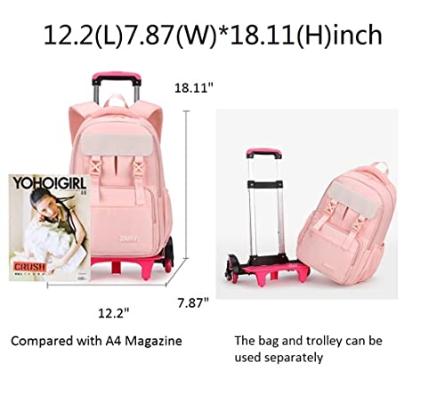 Rolling Backpack for Girls Boys with Wheels Solid Color Kids Trolley School Bag Wheeled Bookbag