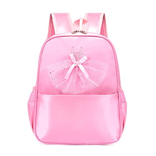 Girls Dance Bag, Nylon Backpack, Pink Ballet Little Girl Storage Bag, Sequin Decoration Children's School Bag Waterproof and Wear-resistant