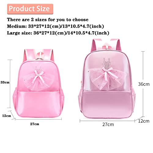 Girls Dance Bag, Nylon Backpack, Pink Ballet Little Girl Storage Bag, Sequin Decoration Children's School Bag Waterproof and Wear-resistant