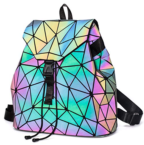 FZChenrry Geometric Backpack Luminous Backpacks Holographic Reflective Bag Lumikay Bags Irredescent Large Rainbow Purses Wallet Set NO.2