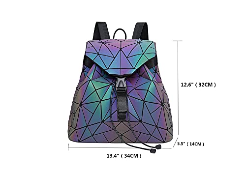 FZChenrry Geometric Backpack Luminous Backpacks Holographic Reflective Bag Lumikay Bags Irredescent Large Rainbow Purses Wallet Set NO.2