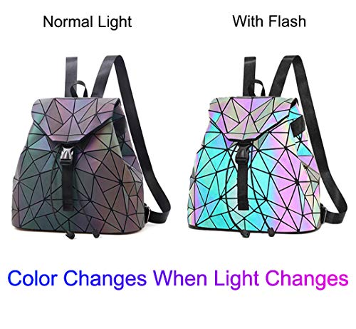 FZChenrry Geometric Backpack Luminous Backpacks Holographic Reflective Bag Lumikay Bags Irredescent Large Rainbow Purses Wallet Set NO.2