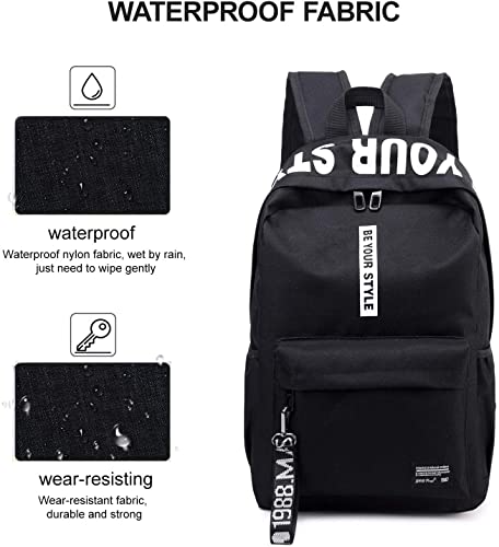 Black Backpacks for Teen Girls High School , Middle School Students Bookbag Outdoor Travel Daypack for Women Men, Lightweight Casual University Laptop Back Pack for 14" Laptop