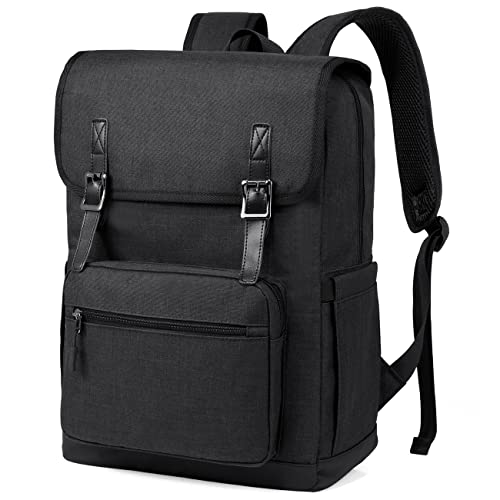 VASCHY Laptop Backpack, Water Resistant Multifunctional Business College School Bookbag Computer Travel Backpack for Men Women Fits 15.6in Laptop,Black