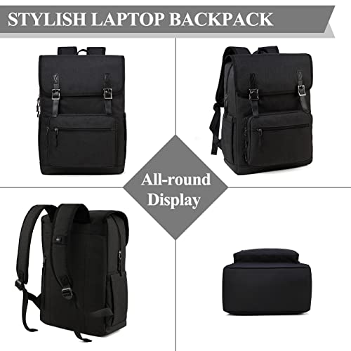 VASCHY Laptop Backpack, Water Resistant Multifunctional Business College School Bookbag Computer Travel Backpack for Men Women Fits 15.6in Laptop,Black