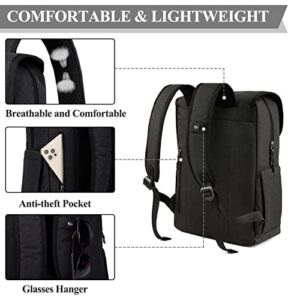 VASCHY Laptop Backpack, Water Resistant Multifunctional Business College School Bookbag Computer Travel Backpack for Men Women Fits 15.6in Laptop,Black