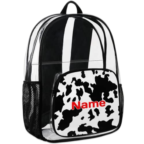 Cow Personalized Clear Backpack Bookbag Cow Print Custom Large Clear Backpack Heavy Duty PVC Transparent Backpack with Reinforced Strap for Work School Travel College