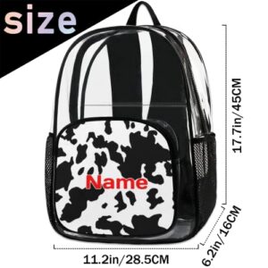 Cow Personalized Clear Backpack Bookbag Cow Print Custom Large Clear Backpack Heavy Duty PVC Transparent Backpack with Reinforced Strap for Work School Travel College