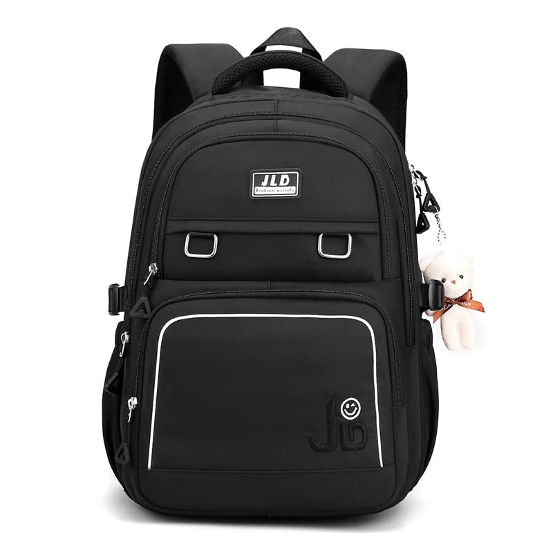 AONUOWE Kawaii Aesthetic School Bag Large Capacity Cute Back to School Backpack for Boys and Girls in 5 Colors (Black)