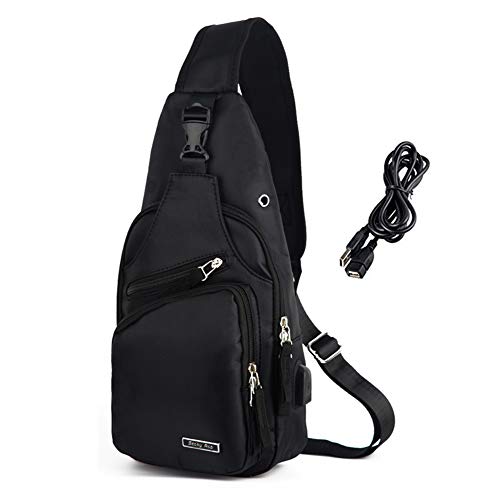 Suyzufly Crossbody Sling Backpack for Men Women Anti Theft Multipurpose Chest Shoulder Bag with USB Charging Port Black