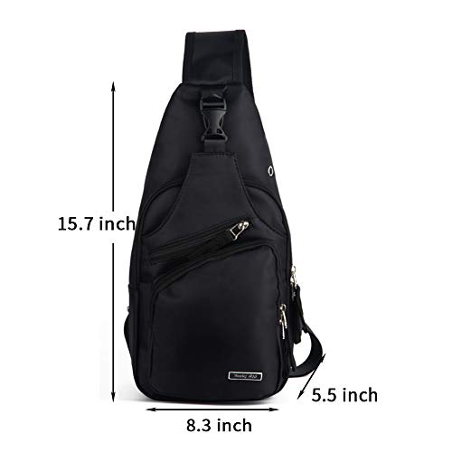 Suyzufly Crossbody Sling Backpack for Men Women Anti Theft Multipurpose Chest Shoulder Bag with USB Charging Port Black