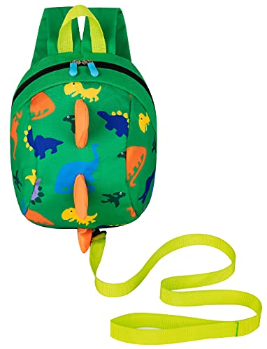 Toddler Dinosaur Mini Backpack with Leash Children Kids Baby Harness Bookbag (Green)