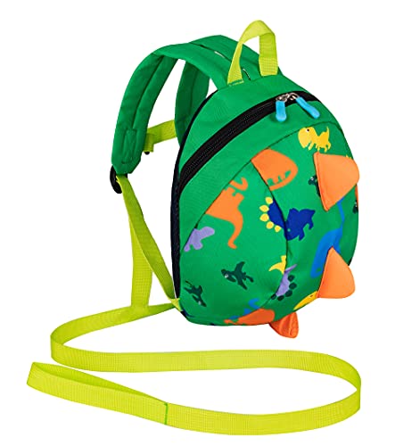 Toddler Dinosaur Mini Backpack with Leash Children Kids Baby Harness Bookbag (Green)