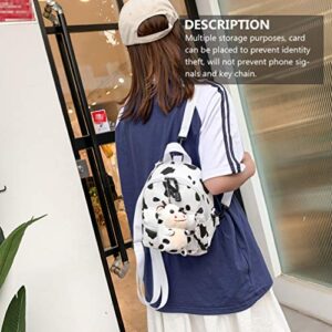 TENDYCOCO Cow Backpack with Plush Cow Pendant Canvas Cow Print Backpack Cow Print stuff Cow Gifts for Women Mini Backpack for Women