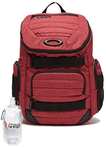 Oakley Men's 30L Enduro 3.0 Big Iron Red Backpack for Hiking Backpacking Camping Traveling + BUNDLE with Designer iWear Collapsible Water Bottle with Carabiner