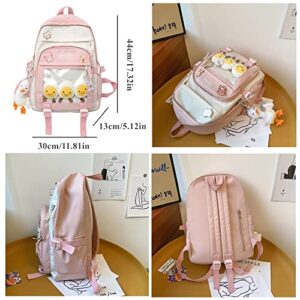 Kawaii Girls Backpack with Pins and Accessories Cute Kids Aesthetic Backpack Teen Bookbags Casual School Bag with Plush Pendant