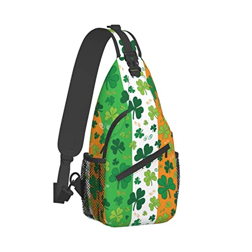 JSHXJBWR St. Patrick'S Day Shamrocks On Irish Flag Sling Bag For Women Men, Fashion St Patricks Green Clover Leaves Crossbody Bags Travel Hiking Runner Backpack Casual Shoulder Daypack Chest Bag