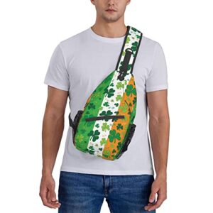 JSHXJBWR St. Patrick'S Day Shamrocks On Irish Flag Sling Bag For Women Men, Fashion St Patricks Green Clover Leaves Crossbody Bags Travel Hiking Runner Backpack Casual Shoulder Daypack Chest Bag