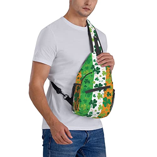 JSHXJBWR St. Patrick'S Day Shamrocks On Irish Flag Sling Bag For Women Men, Fashion St Patricks Green Clover Leaves Crossbody Bags Travel Hiking Runner Backpack Casual Shoulder Daypack Chest Bag