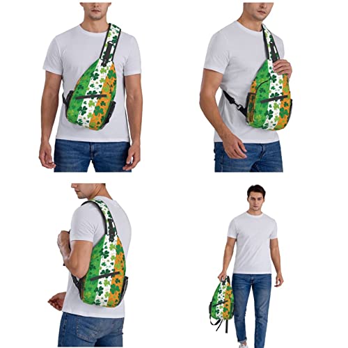 JSHXJBWR St. Patrick'S Day Shamrocks On Irish Flag Sling Bag For Women Men, Fashion St Patricks Green Clover Leaves Crossbody Bags Travel Hiking Runner Backpack Casual Shoulder Daypack Chest Bag