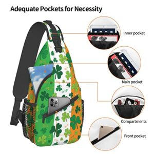 JSHXJBWR St. Patrick'S Day Shamrocks On Irish Flag Sling Bag For Women Men, Fashion St Patricks Green Clover Leaves Crossbody Bags Travel Hiking Runner Backpack Casual Shoulder Daypack Chest Bag