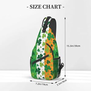 JSHXJBWR St. Patrick'S Day Shamrocks On Irish Flag Sling Bag For Women Men, Fashion St Patricks Green Clover Leaves Crossbody Bags Travel Hiking Runner Backpack Casual Shoulder Daypack Chest Bag