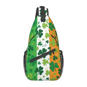 JSHXJBWR St. Patrick'S Day Shamrocks On Irish Flag Sling Bag For Women Men, Fashion St Patricks Green Clover Leaves Crossbody Bags Travel Hiking Runner Backpack Casual Shoulder Daypack Chest Bag