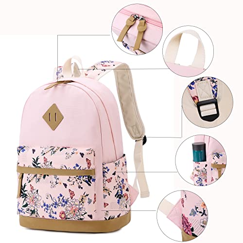 Sunborls Backpack for Teen Girls Lightweight High-capacity Middle Student Bookbag Women Backpack With Lunch bag Pencil Bags Student Bookbags 3Pcs(Pink)