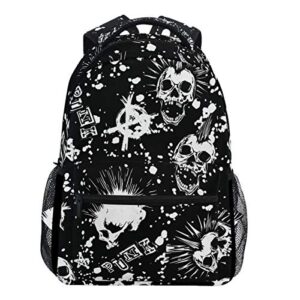 oarencol white punk skull mohawk hair black vintage backpacks bookbags daypack travel school college bag for womens girls mens boys teens