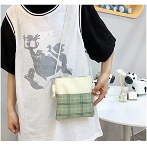 Hopecn Kawaii Plaid Backpack Combo Set 5Pcs Girls Cute Aesthetic Backpack With Canvas Crossbody Bag School Bookbag Daypack Green