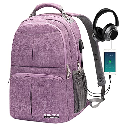 BOLANG Laptop Backpack for Men Women With USB Charging Port Business Work Travel Backpack Water Resistant College School Bookbag Fits 17 Inch Computer (8459 Purple )