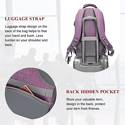 BOLANG Laptop Backpack for Men Women With USB Charging Port Business Work Travel Backpack Water Resistant College School Bookbag Fits 17 Inch Computer (8459 Purple )