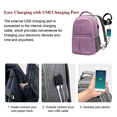 BOLANG Laptop Backpack for Men Women With USB Charging Port Business Work Travel Backpack Water Resistant College School Bookbag Fits 17 Inch Computer (8459 Purple )