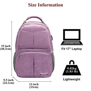 BOLANG Laptop Backpack for Men Women With USB Charging Port Business Work Travel Backpack Water Resistant College School Bookbag Fits 17 Inch Computer (8459 Purple )