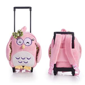 gloomall toddler backpack with removable wheels & pink owl backpack for kids (pink owl)