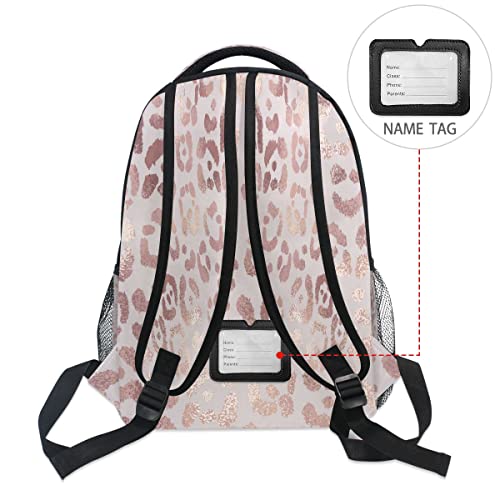 Backpack School Bookbag Travel Bag Leopard Print Cheetah Rose Gold for Girls Boys Teen