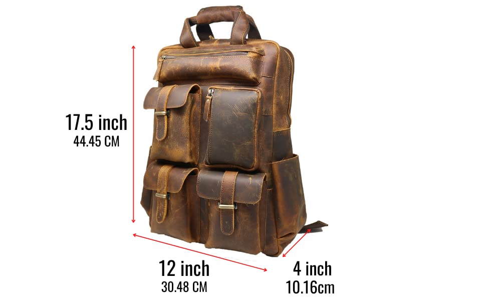 jaald 22" Genuine Leather laptop backpack rucksack multipocket computer bag for men