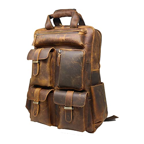 jaald 22" Genuine Leather laptop backpack rucksack multipocket computer bag for men