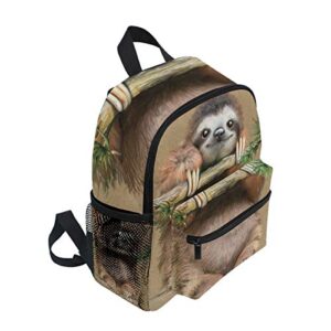 Sloth Backpacks for Boys Girls Kids Mini School Bag Retro Cute Sloth Tropical Palm Leaves Waterproof Cute Bookbags Preschool Supplies School Bags for Kindergarten